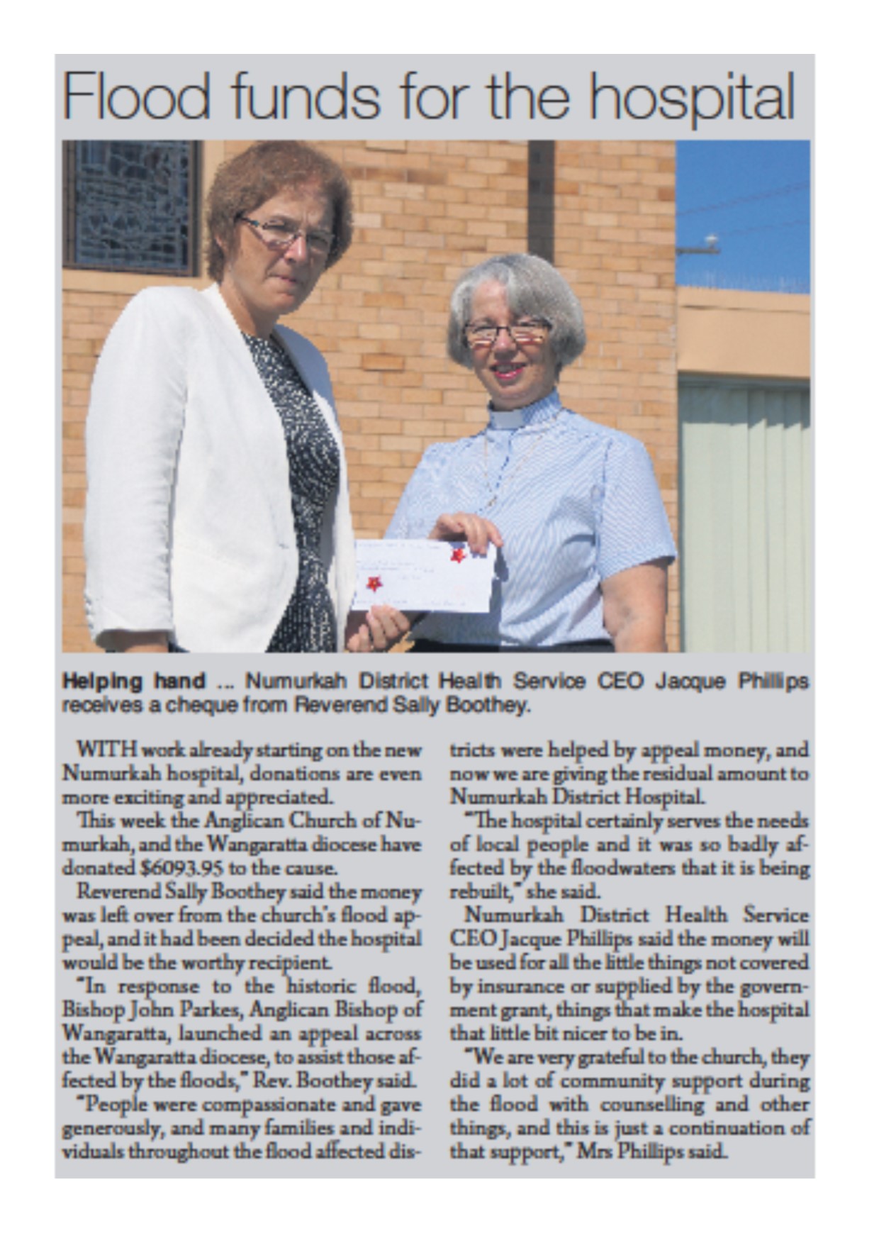Flood Funds for the Hospital | Anglican Parish of Numurkah-Nathalia
